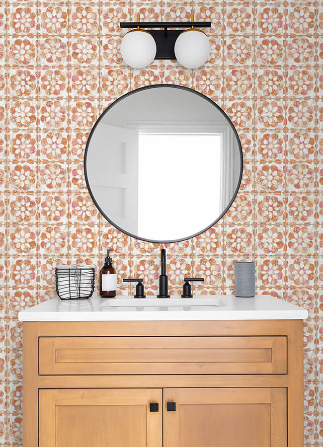 York Wallcoverings. 2980-26194 - Izeda Coral Floral Tile Wallpaper - by ...