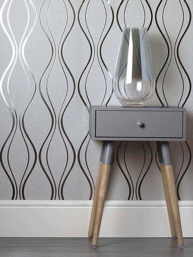 FD42800 - Odie Silver Contour Wave Wallpaper - by Fine Decor