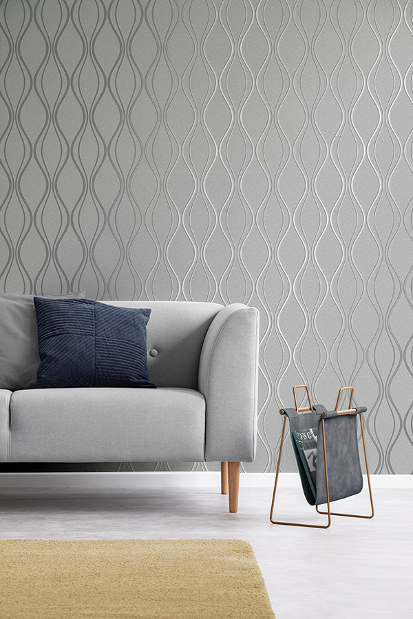 FD42800 - Odie Silver Contour Wave Wallpaper - by Fine Decor