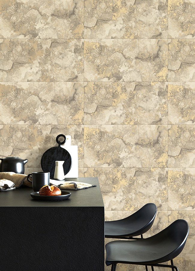 4125-26732 - Aria Neutral Marbled Tile Wallpaper - by Advantage