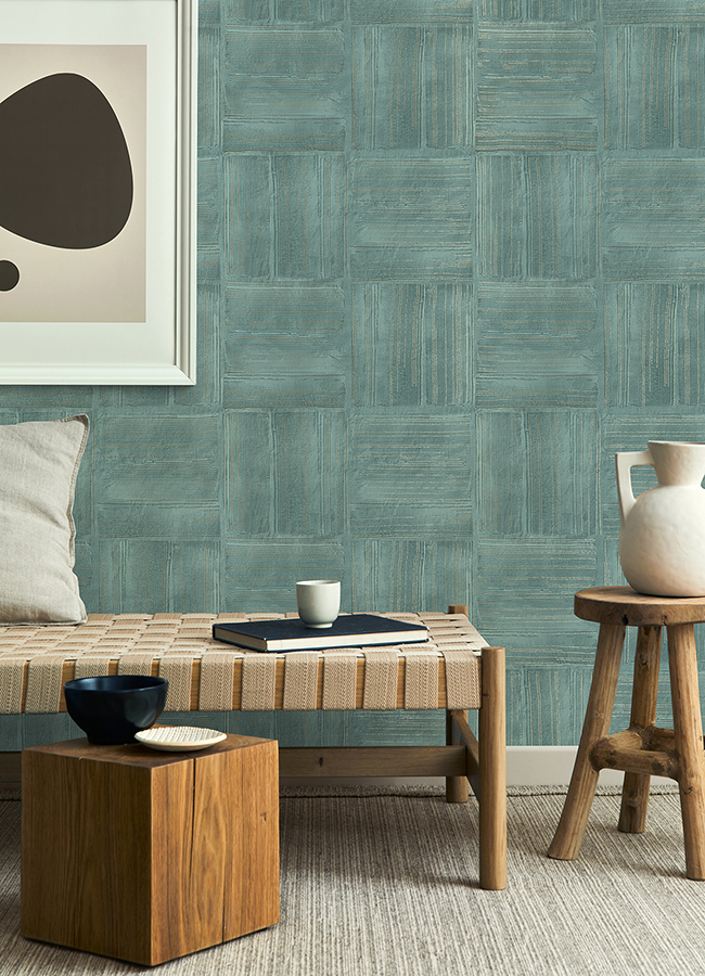 4125-26737 - Jasper Teal Block Texture Wallpaper - by Advantage