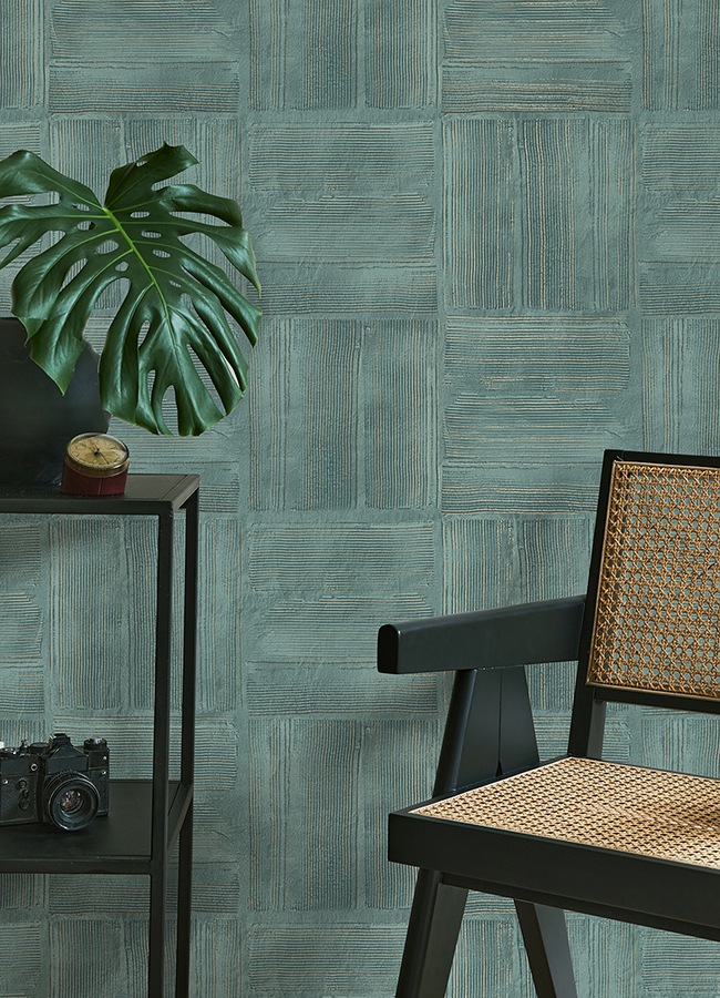 4125-26737 - Jasper Teal Block Texture Wallpaper - by Advantage