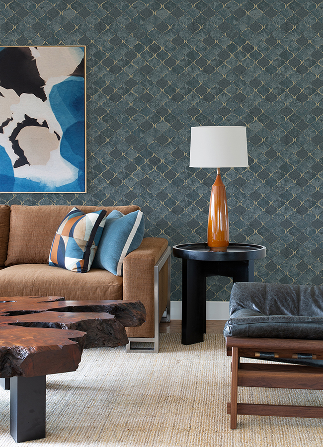 4105-86607 - Pilak Blue Ogee Tile Wallpaper - by A-Street Prints