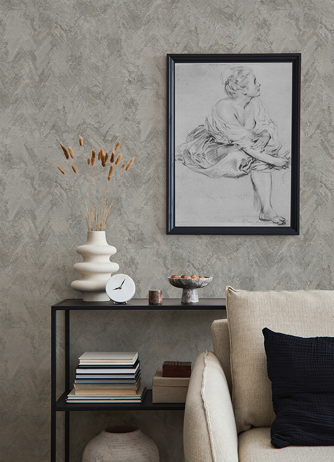 4105-86612 - Amesemi Grey Distressed Herringbone Wallpaper - by A ...
