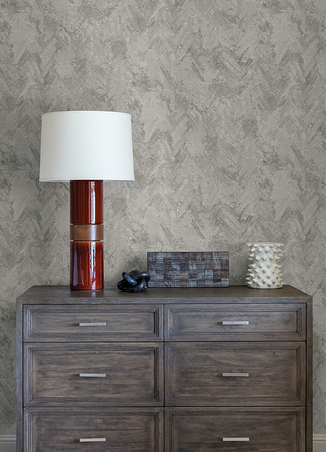 4105-86612 - Amesemi Grey Distressed Herringbone Wallpaper - by A ...