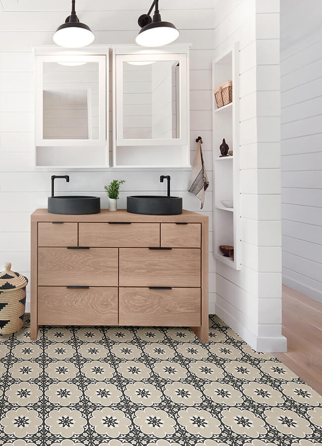 FP4662 - Black Daphne Peel and Stick Floor Tiles - by FloorPops