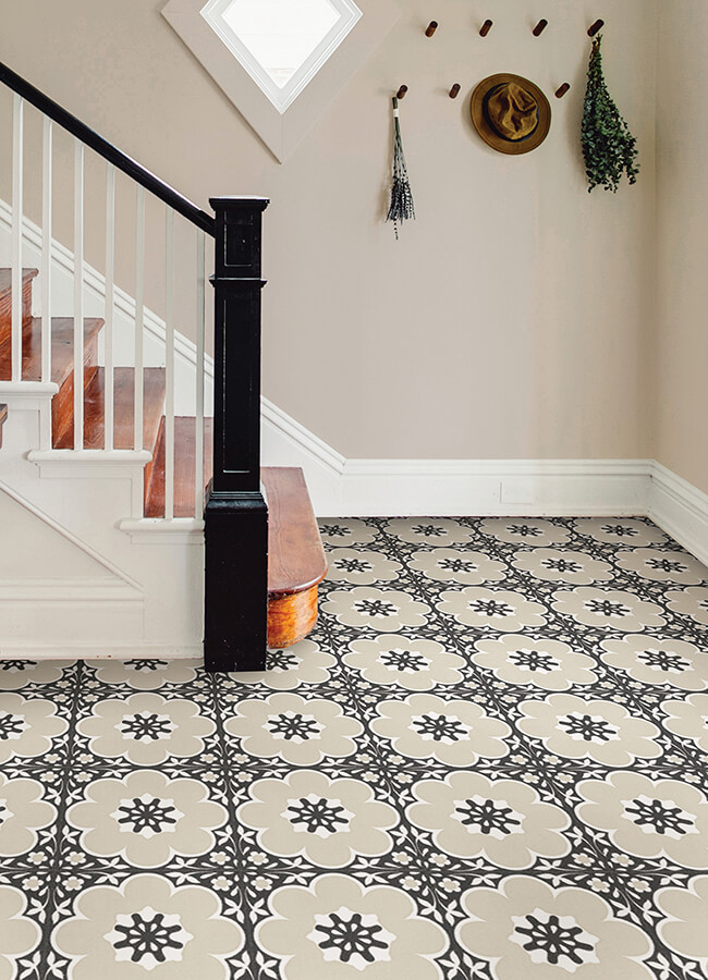FP4662 - Black Daphne Peel and Stick Floor Tiles - by FloorPops