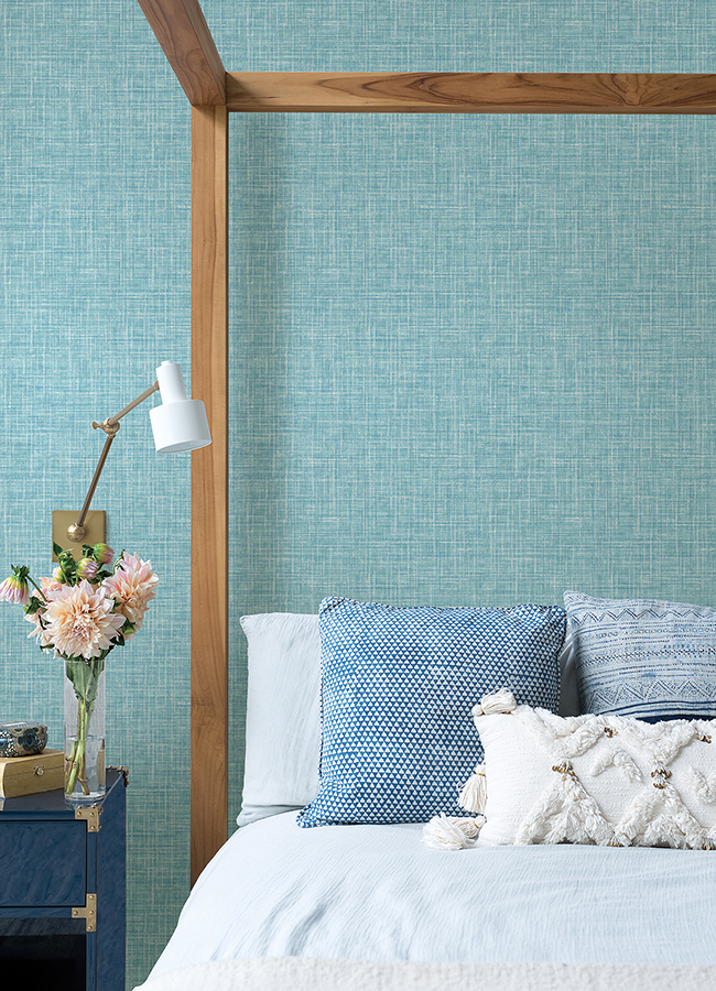 4046-26352 - Emerson Aqua Linen Wallpaper - by A-Street Prints