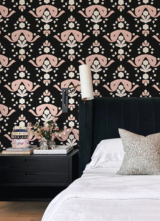 LSS4956 - Bow Damask Black Peel and Stick Wallpaper - by LeLe Sadoughi ...
