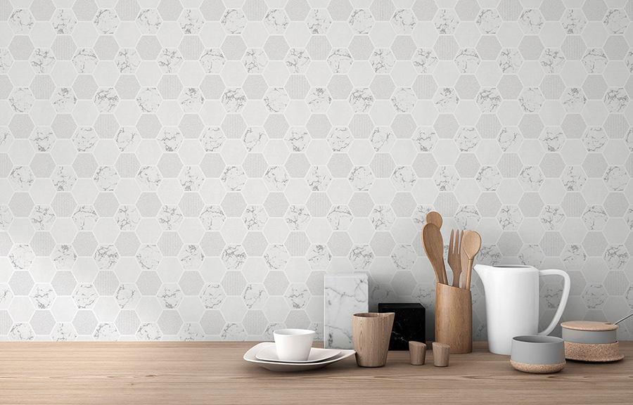 FD42411 - Ceramica Grey Hexagon Tile Wallpaper - by Fine Décor