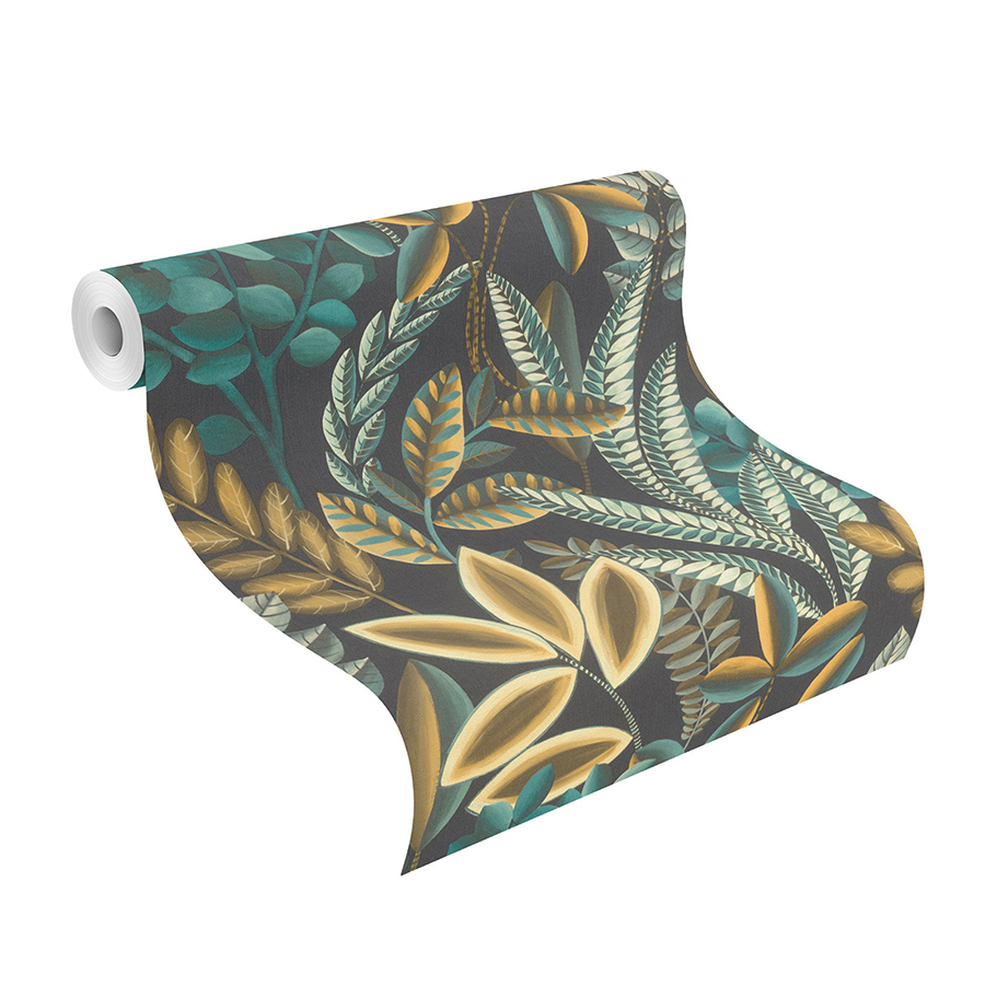 RH485561 - Liani Black Painterly Botanical Wallpaper - by Rasch