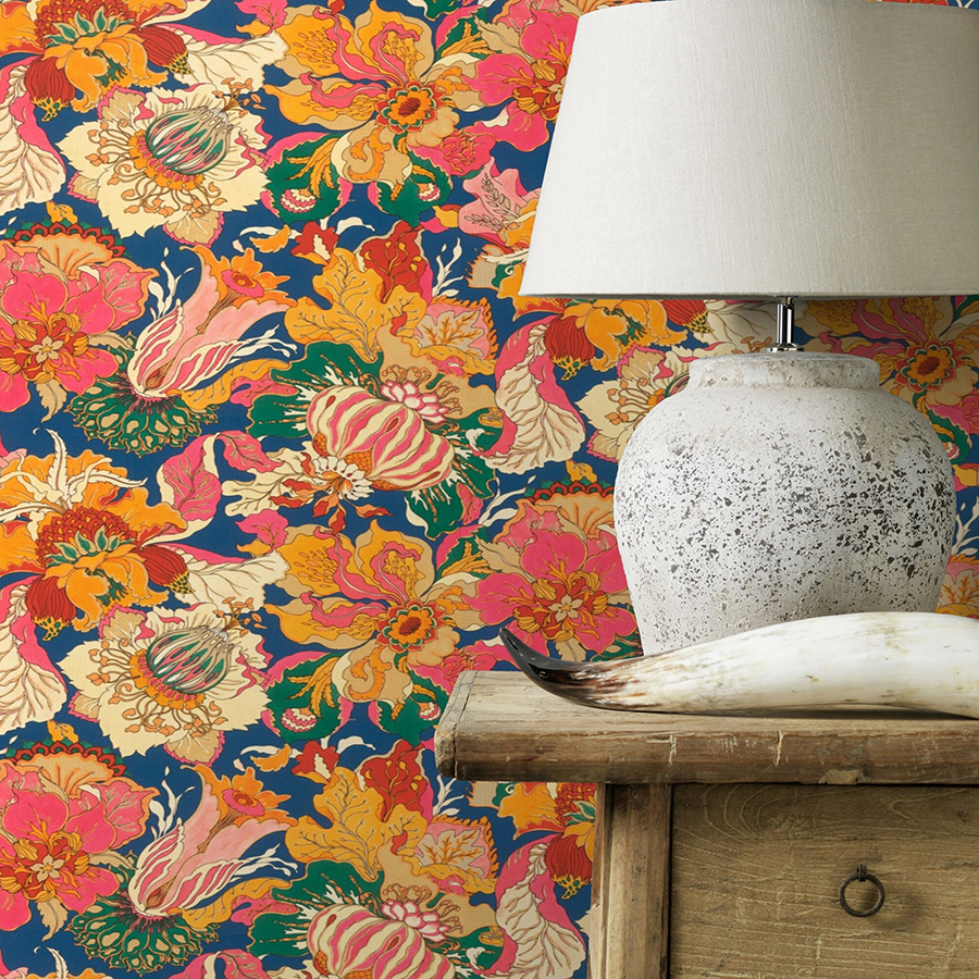 RH560459 - Odisha Orange Jacobean Floral Wallpaper - by Rasch