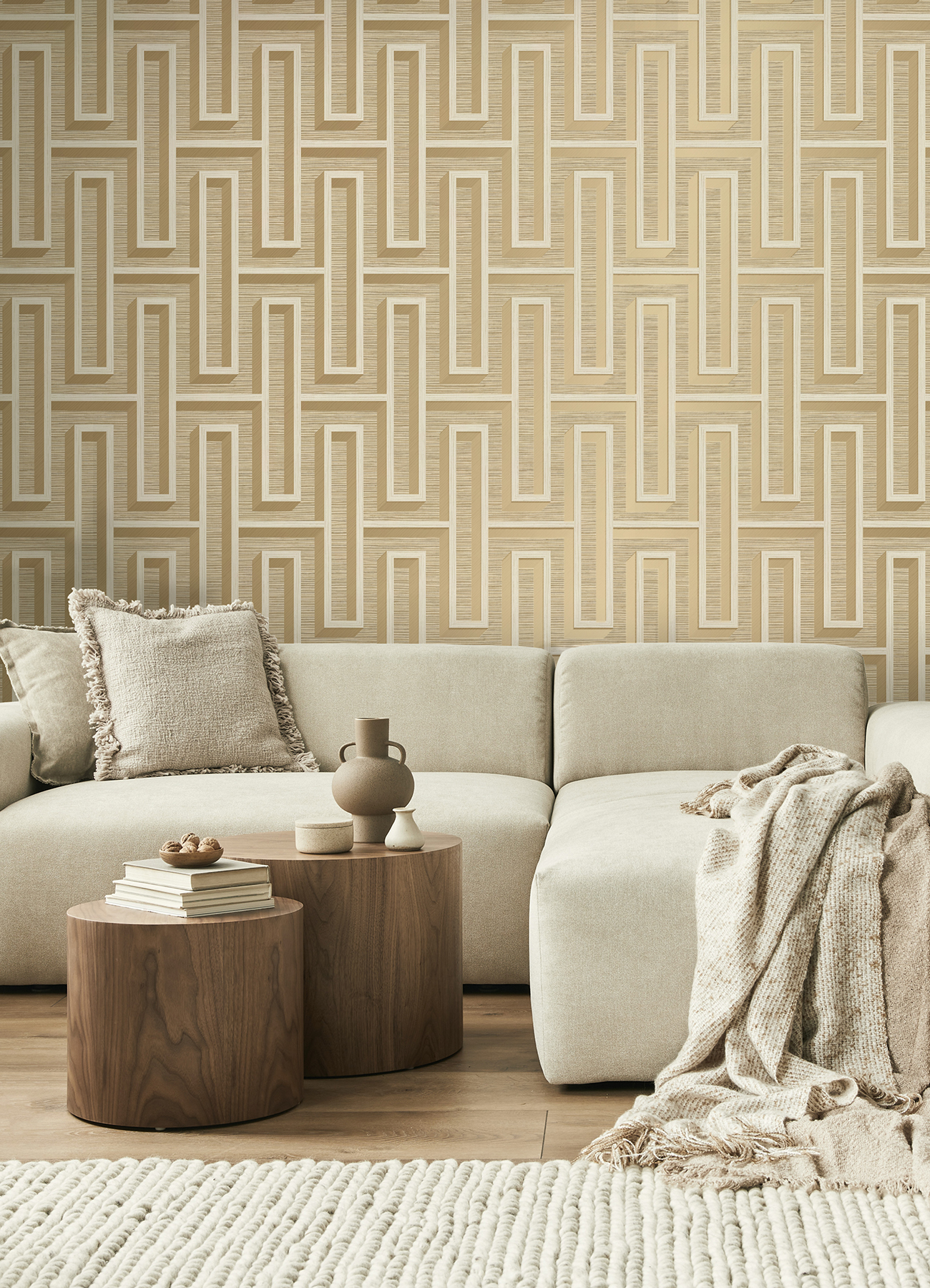 4125-26721 - Henley Taupe Geometric Grasscloth Wallpaper - by Advantage