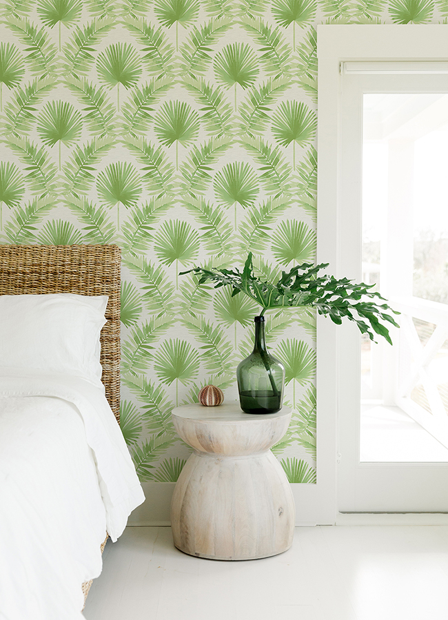4121-26911 - Calla Green Painted Palm Wallpaper - by A-Street Prints