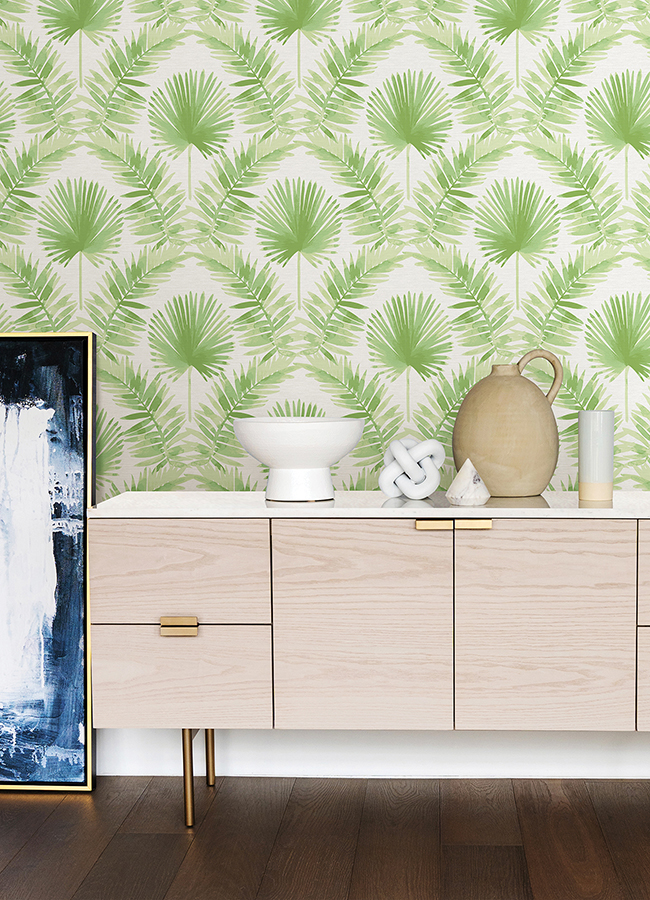 4121-26911 - Calla Green Painted Palm Wallpaper - by A-Street Prints
