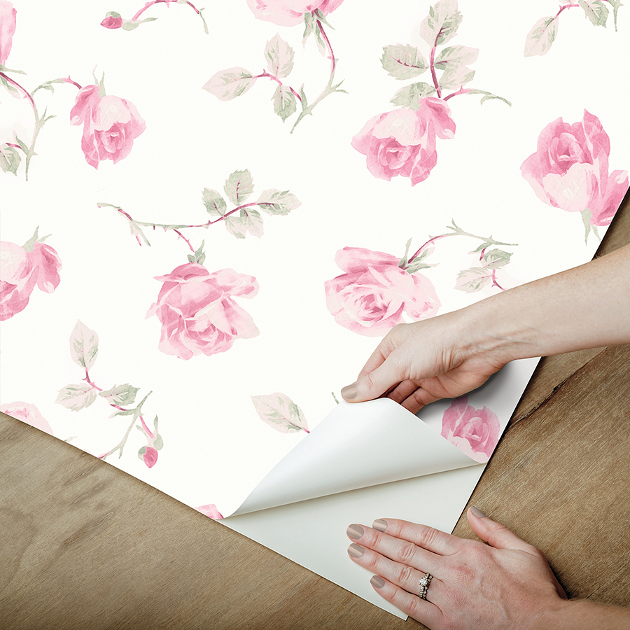 LFS6109 - Chateau Rose Ribbon Rosa Peel and Stick Wallpaper - by ...