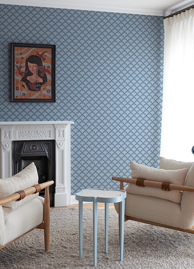 NUS4908 - Blue Deco Wave Peel and Stick Wallpaper - by NuWallpaper