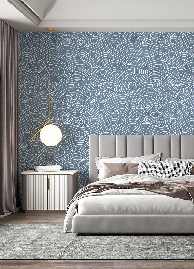 ASTM5041 - Waves Ocean Blue Wall Mural - by Katie Hunt x A-Street Prints