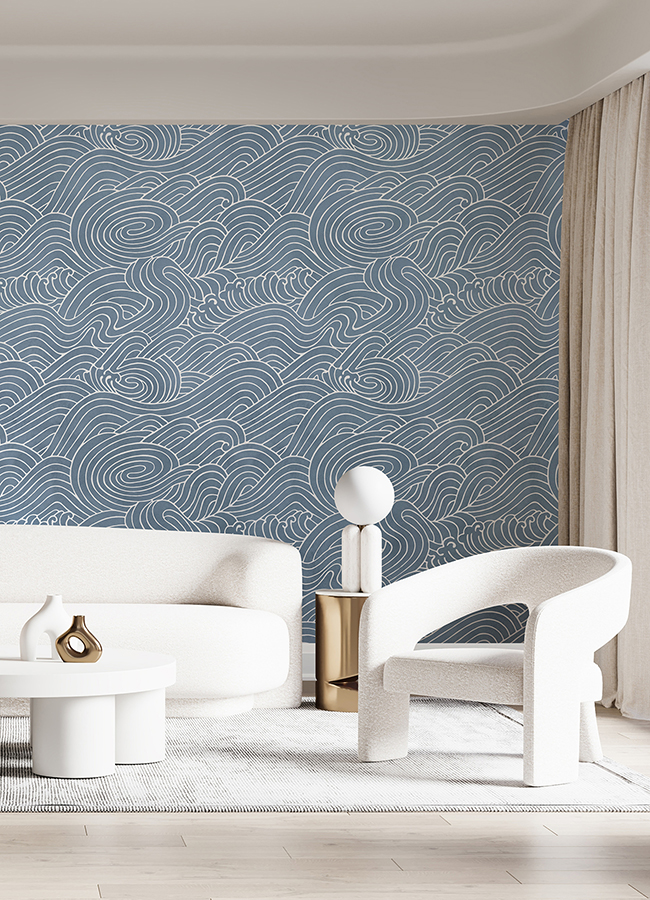 ASTM5041 - Waves Ocean Blue Wall Mural - by Katie Hunt x A-Street Prints
