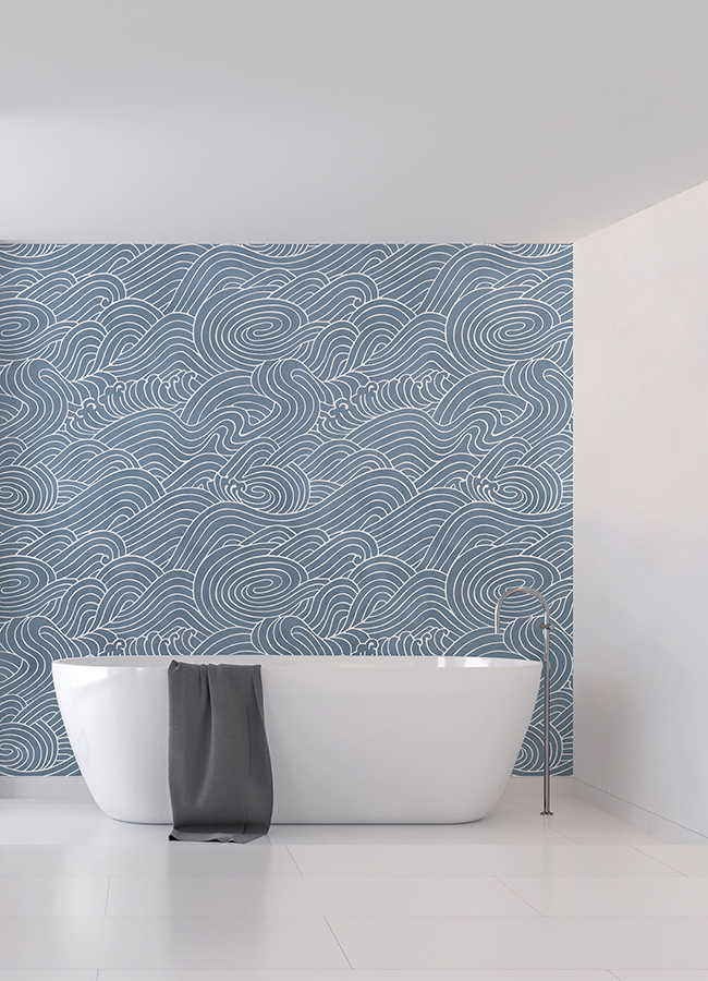 ASTM5041 - Waves Ocean Blue Wall Mural - by Katie Hunt x A-Street Prints