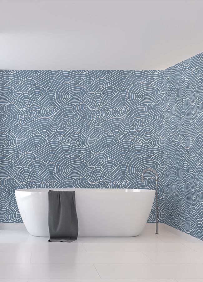 ASTM5041 - Waves Ocean Blue Wall Mural - by Katie Hunt x A-Street Prints