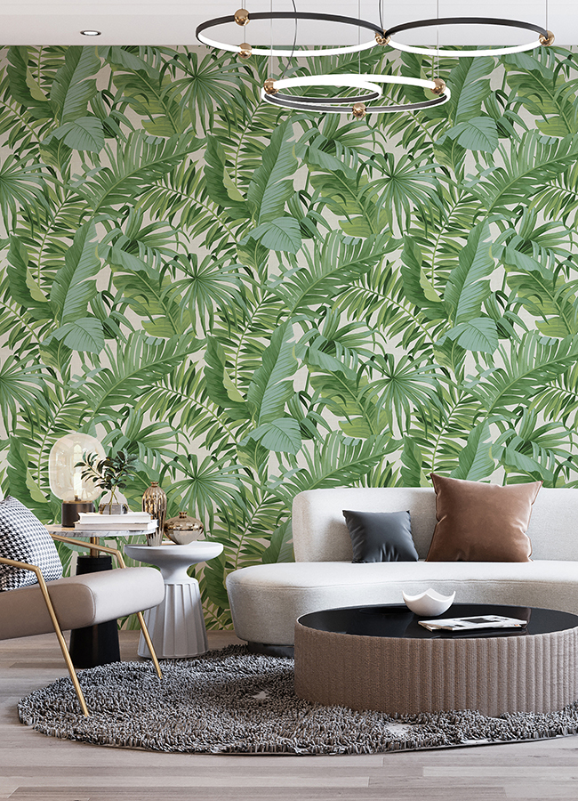 ASTM5047 - Tropical Palm Leaf Green Wall Mural - by Katie Hunt x A ...