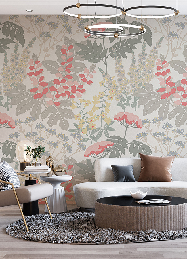 ASTM5048 - Pink Paradise Pink & Dove Grey Wall Mural - by Katie Hunt x ...