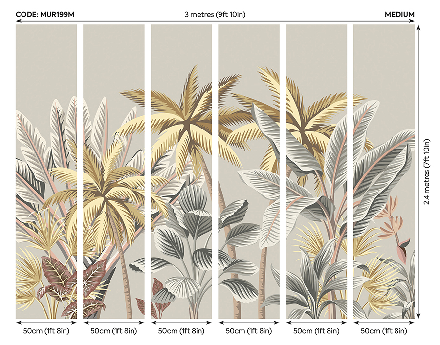 MUR199M - Golden Tropical Palm Trees Wall Mural - by Origin Murals