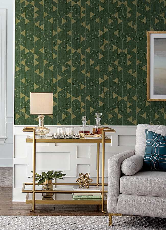 York Wallcoverings. 4034-26774 - Fairbank Evergreen Linen Geometric ...