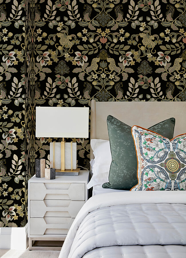 York Wallcoverings. 4034-72131 - Getty Black Jungle Damask Wallpaper by ...