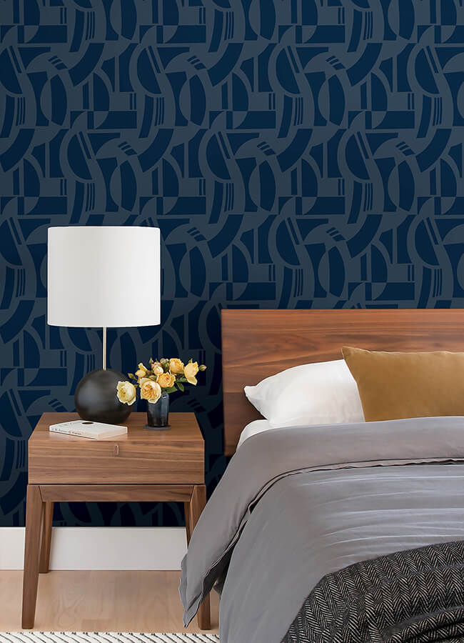 York Wallcoverings. 4034-87381 - Carter Indigo Geometric Flock ...