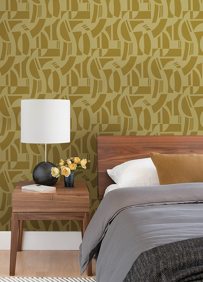 York Wallcoverings. 4034-87382 - Carter Gold Geometric Flock Wallpaper ...
