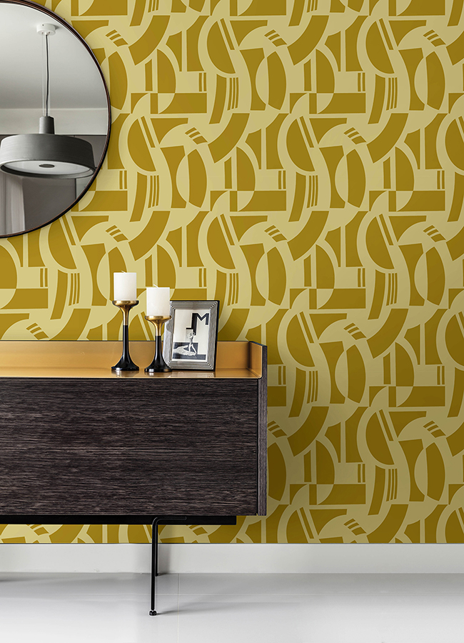 York Wallcoverings. 4034-87382 - Carter Gold Geometric Flock Wallpaper ...