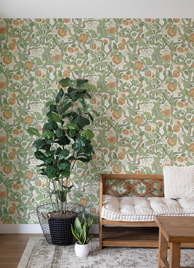 4143-22026 - Kort Green Fruit and Floral Wallpaper - by A-Street Prints