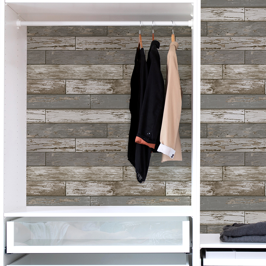 NU3669 - Beige Scrap Wood Peel and Stick Wallpaper - by NuWallpaper