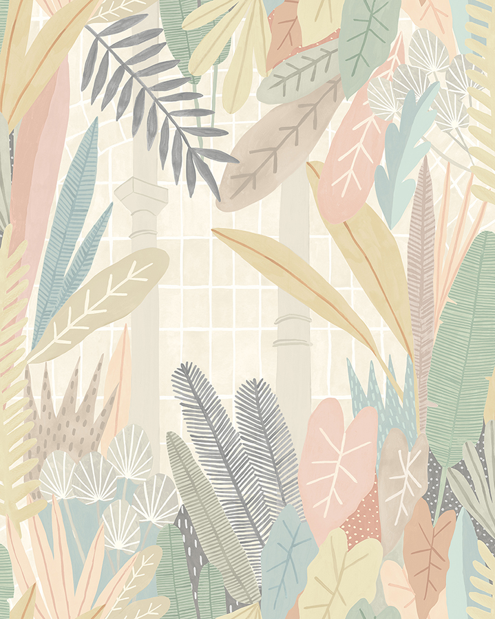 GHS50149W - Glasshouse Pastel Tropical Damask Wallpaper - by ohpopsi