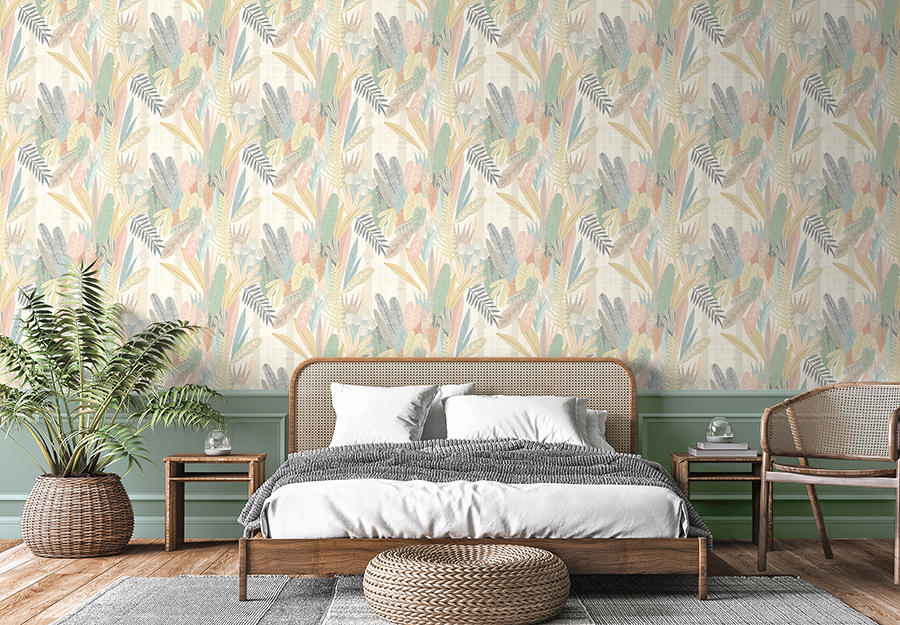 GHS50149W - Glasshouse Pastel Tropical Damask Wallpaper - by ohpopsi