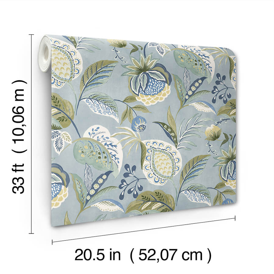 York Wallcoverings. 3125-72300 - Bohemian Blue Jacobean Wallpaper - by ...