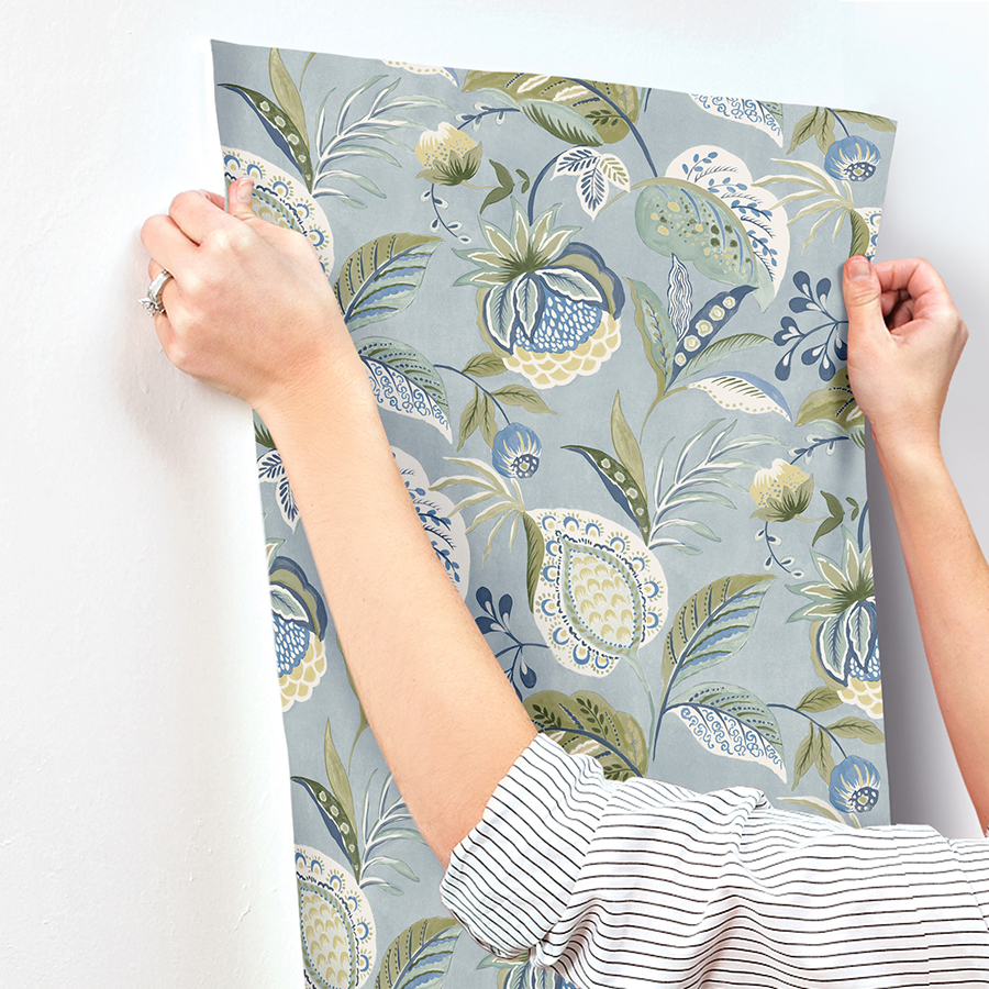 3125-72300 - Bohemian Blue Jacobean Wallpaper - by Chesapeake