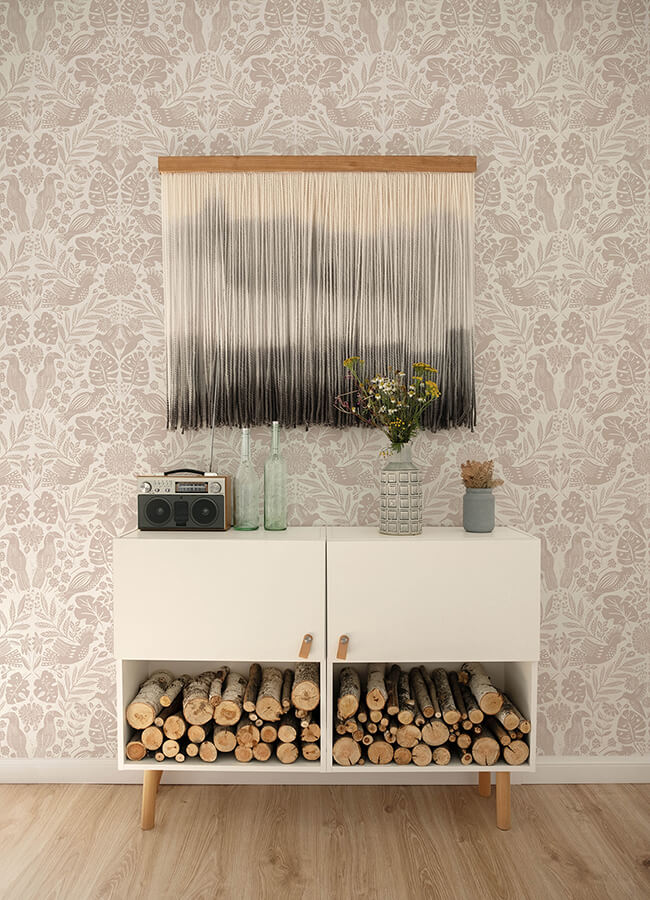 4122-27002 - Nestle Pink Bird Block Print Wallpaper - by A-Street Prints