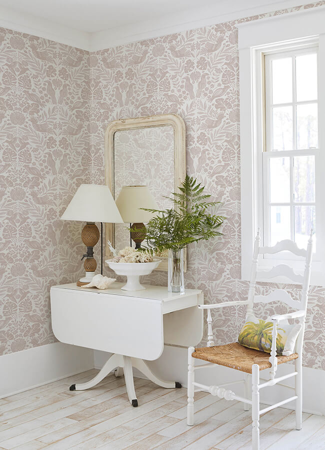 4122-27002 - Nestle Pink Bird Block Print Wallpaper - by A-Street Prints