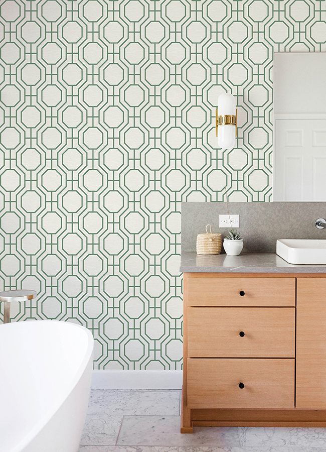 4122-27047 - Manor Green Geometric Trellis Wallpaper - by A-Street Prints