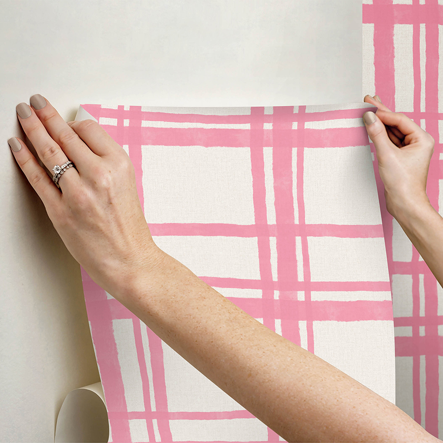 PP4706 - Plaid Think Pink Geometric Peel and Stick Wallpaper - by ...