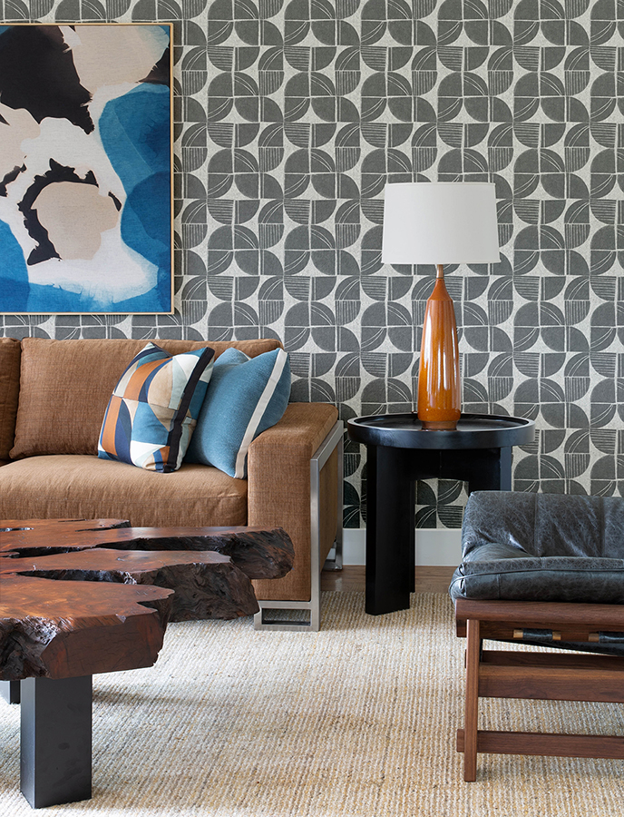 4141-27110 - Baxter Charcoal Semicircle Mosaic Wallpaper - by A-Street ...