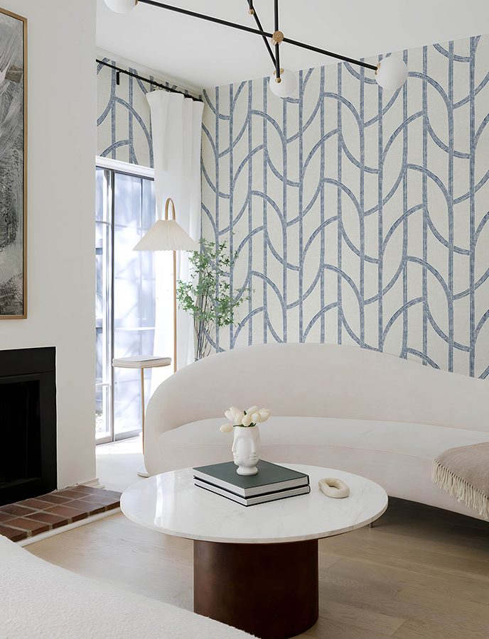 4141-27142 - Harlow Indigo Curved Contours Wallpaper - by A-Street Prints