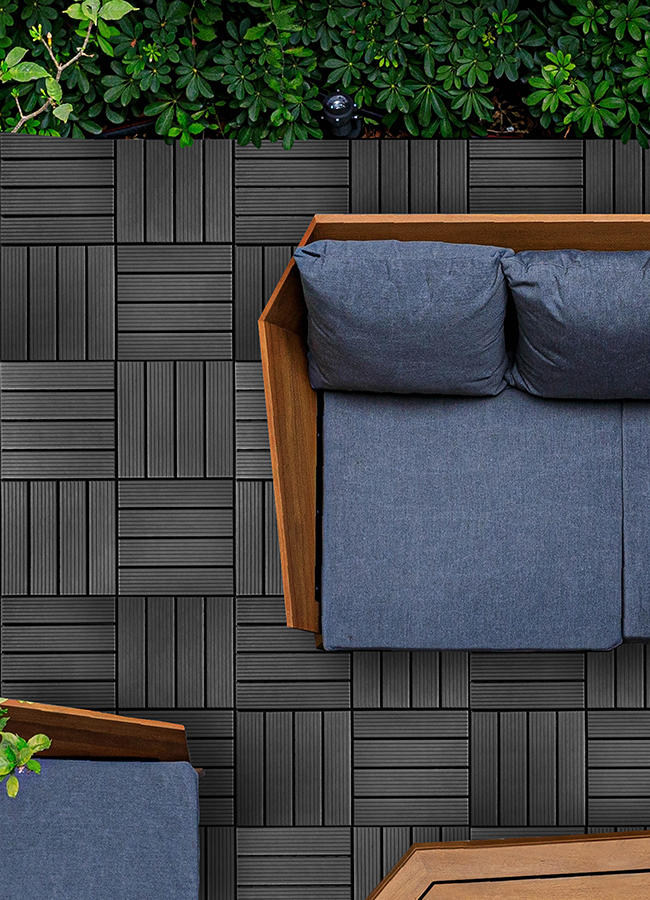 FPD6183 - Straight Groove Dark Grey Interlocking Deck Tiles - by FloorPops