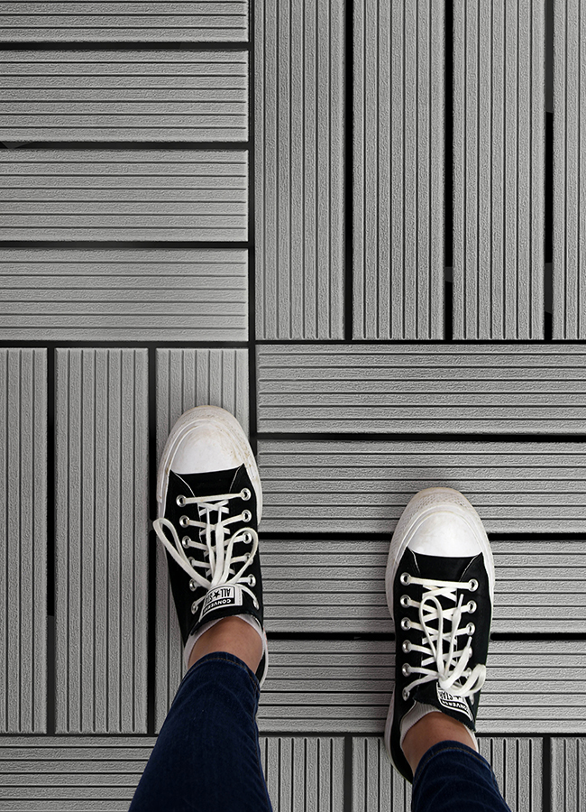 FPD6184 - Straight Groove Light Grey Interlocking Deck Tiles - by FloorPops