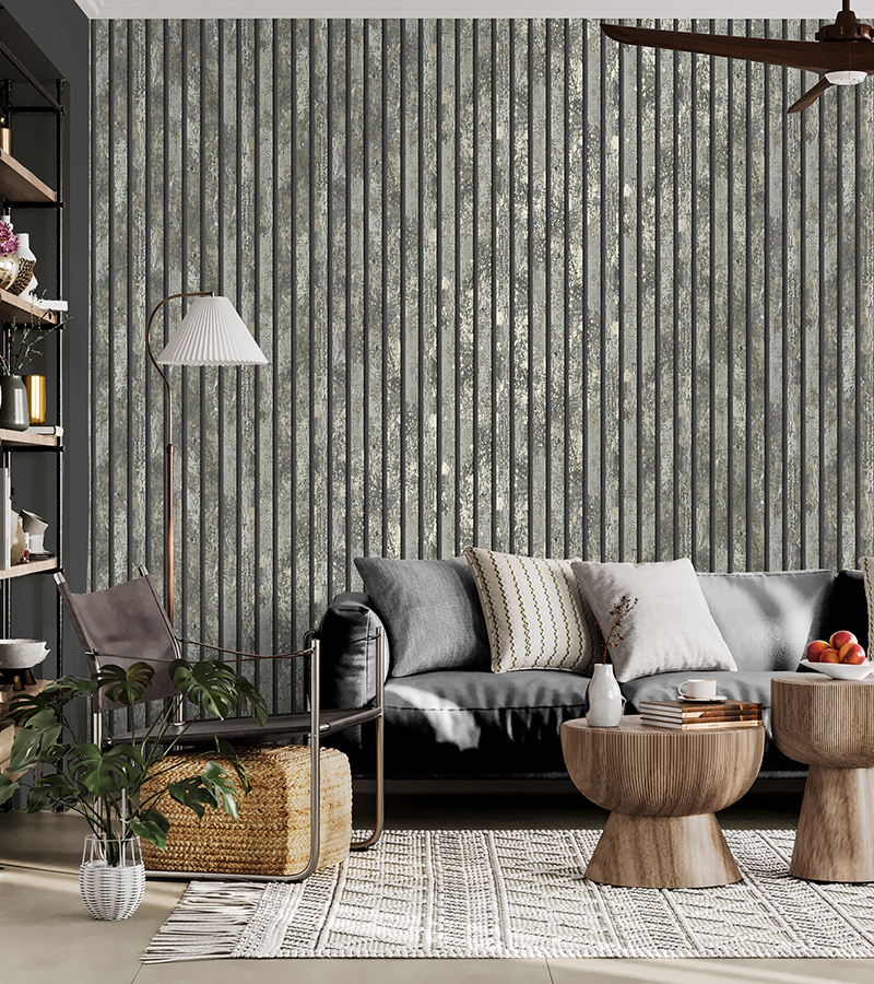 M1751 - Oxidize Grey Vertical Slats Wallpaper - by Fine Décor