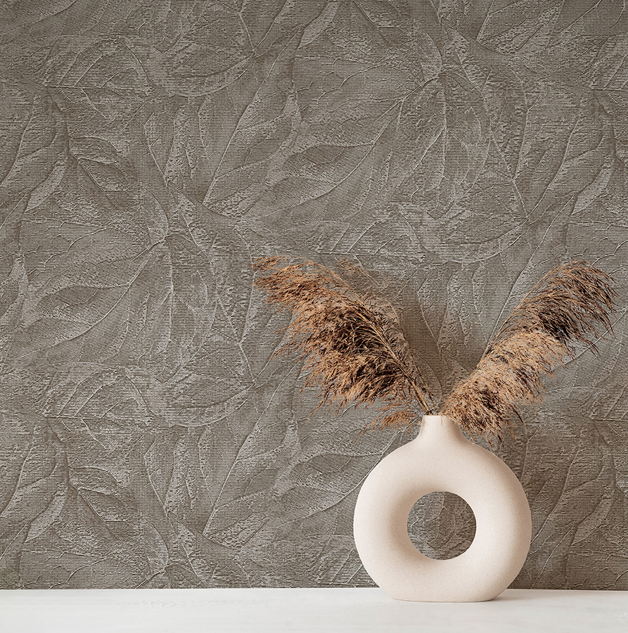 M95661 - Aspen Stone Leaf Wallpaper - by Fine Décor