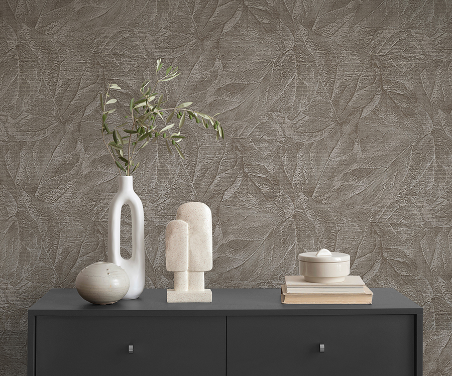 M95661 - Aspen Stone Leaf Wallpaper - by Fine Décor